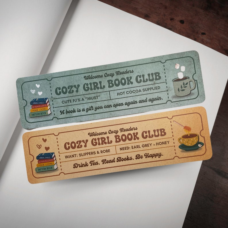 Cozy Girl Book Club Bookmark Cozy Book Club Bookmark Ticket - Etsy