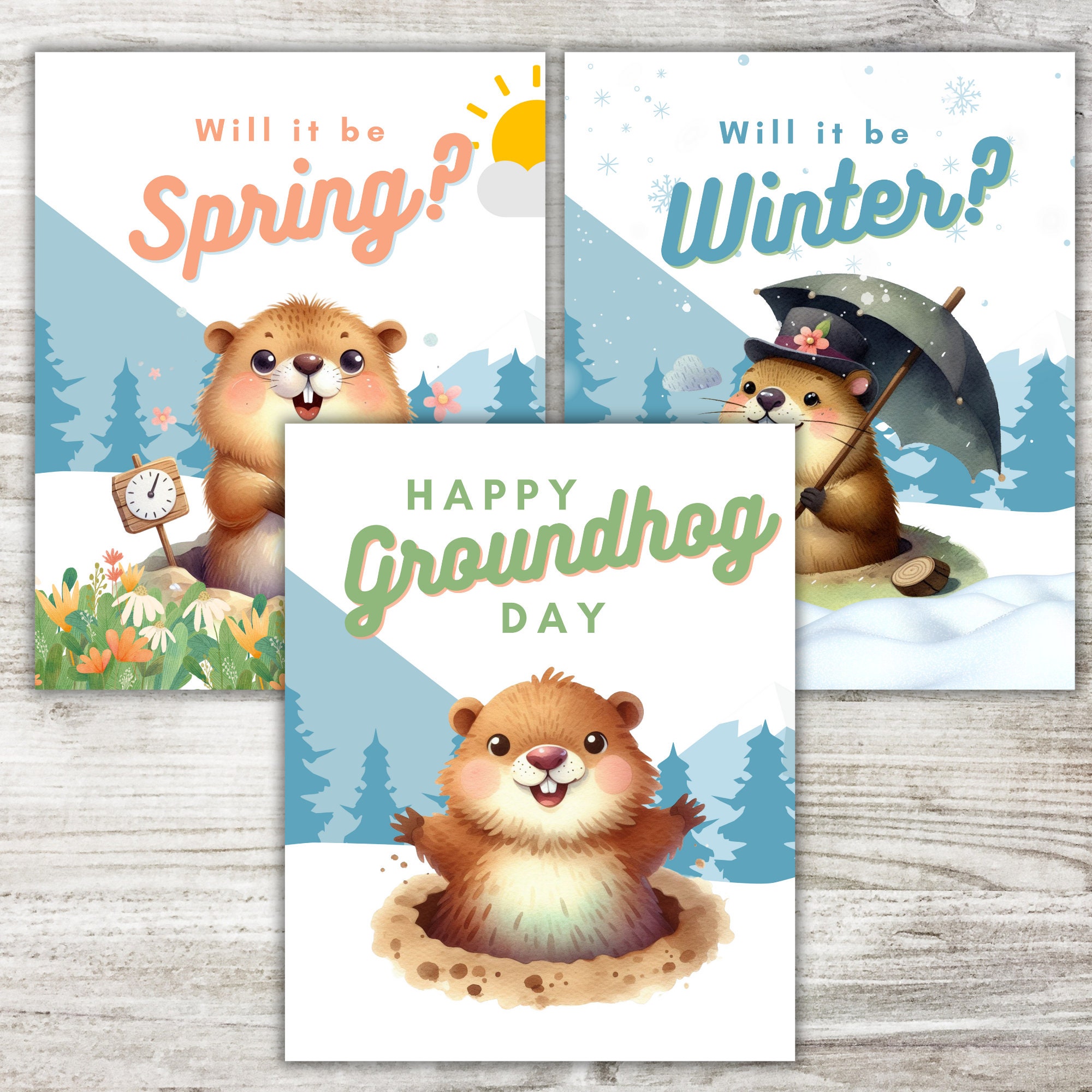 Groundhog Day Prints, Punxsutawney Phil Wall Art, Digital Download ...