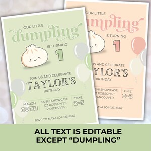 EDITABLE Cute Dumpling Birthday Invitation, First Birthday, Dumpling ...