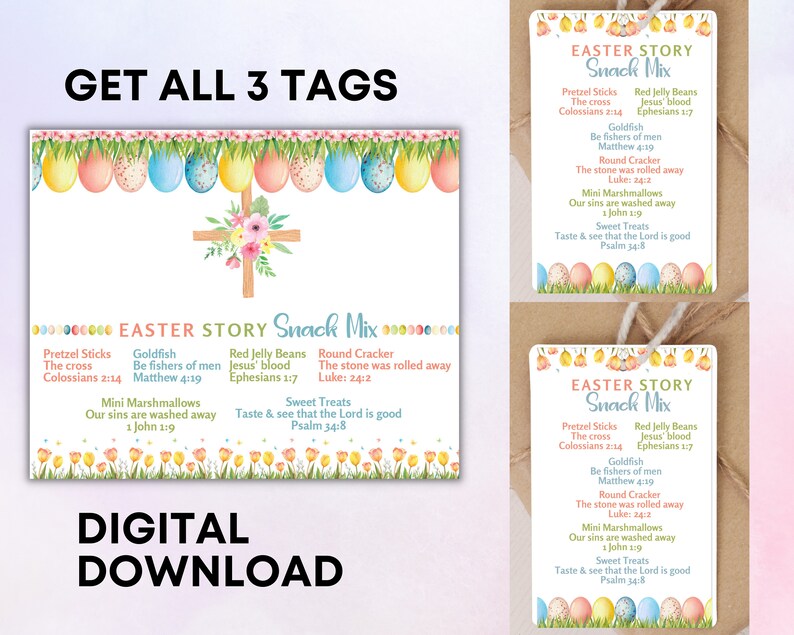 The Easter Story Snack Mix Printable Tag and Bag Topper, Easter Basket ...