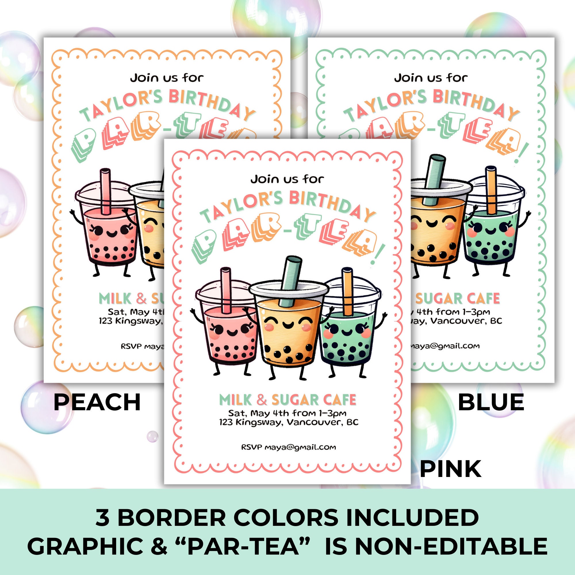 Boba Tea Birthday Par-tea Invitation, Birthday Par-tea, Boba Tea Party ...