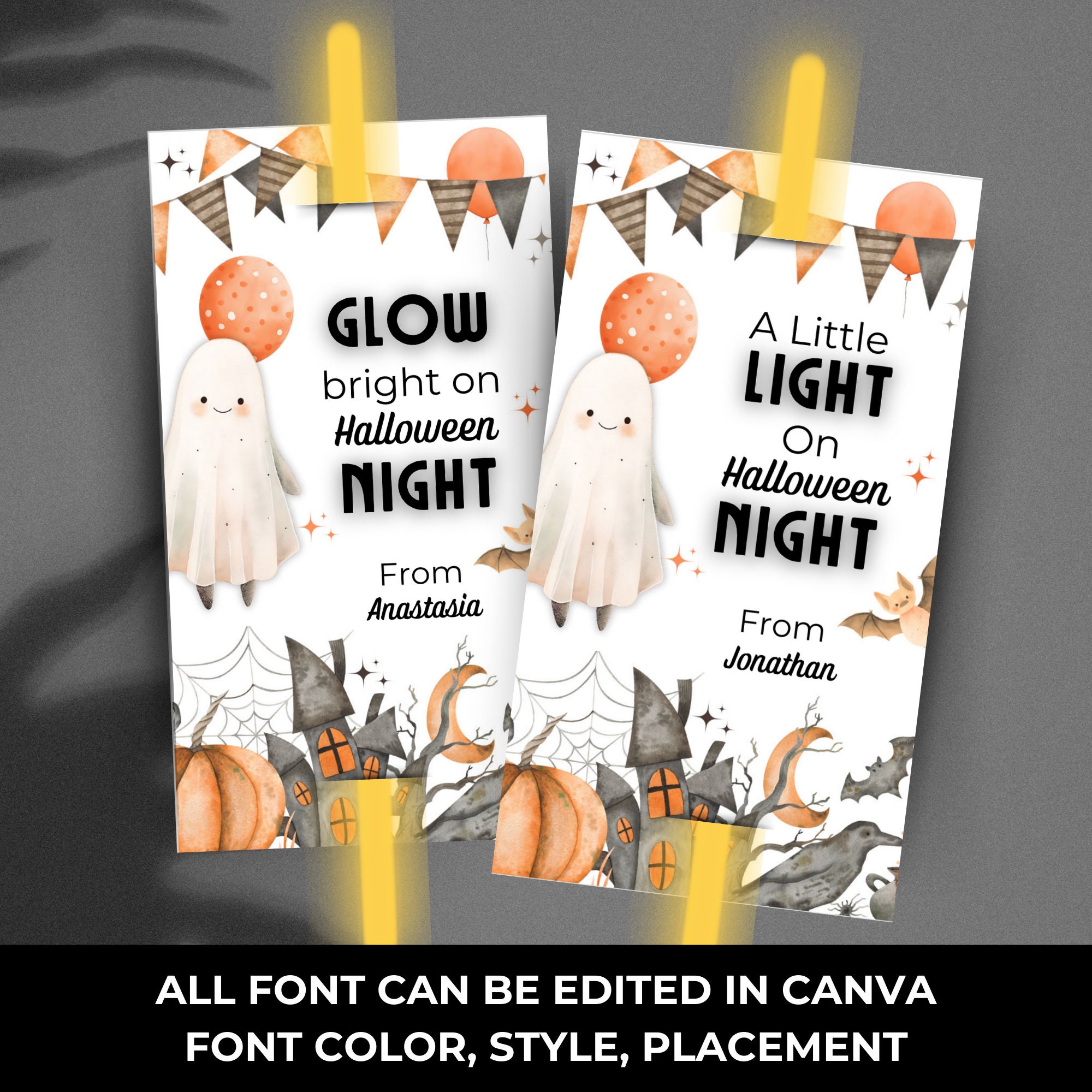 Halloween Glow Stick Tag Printable Template, Bit of Light for Halloween ...