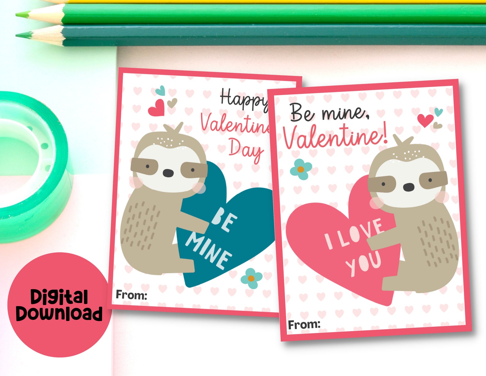 Sloth Valentines, Printable Sloth Valentine Cards for Kids, Kids ...