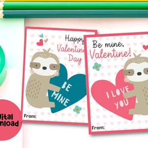 Sloth Valentines, Printable Sloth Valentine Cards for Kids, Kids ...