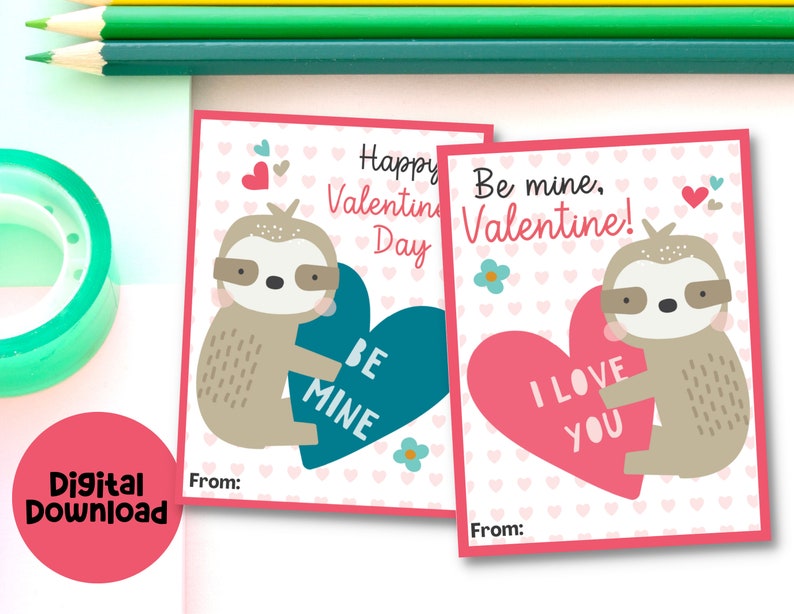 Sloth Valentines, Printable Sloth Valentine Cards for Kids, Kids ...