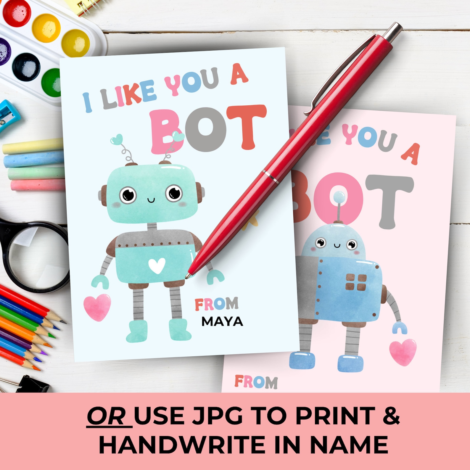 EDITABLE Robot Valentine Card, Instant Download Printable Valentine ...