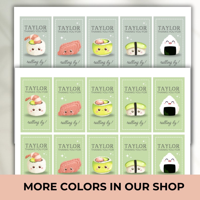 EDITABLE Sushi Thank You Tag Set, Sushi Party Favor, Wasabi, Pink ...