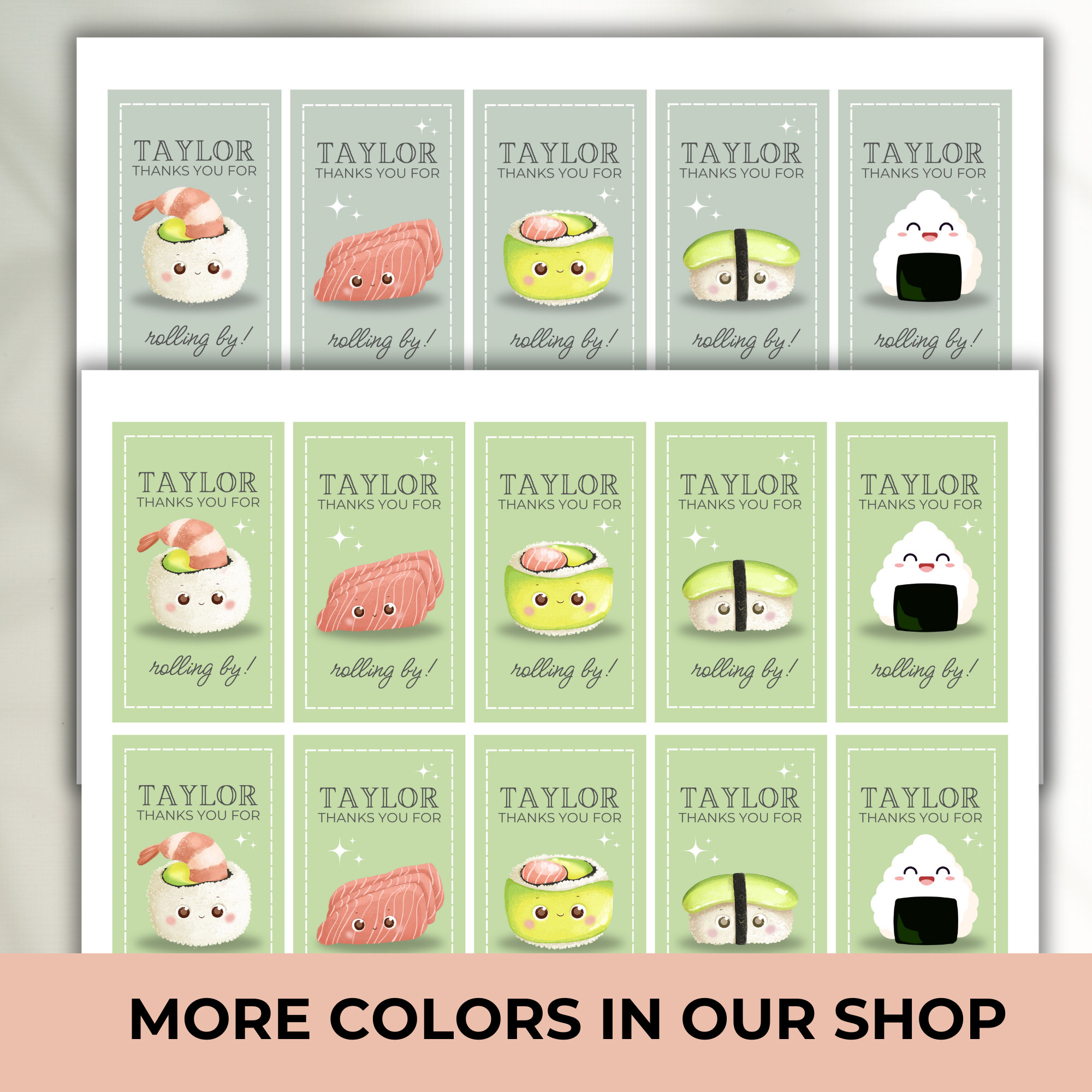 EDITABLE Sushi Thank You Tag Set, Sushi Party Favor, Wasabi, Pink ...