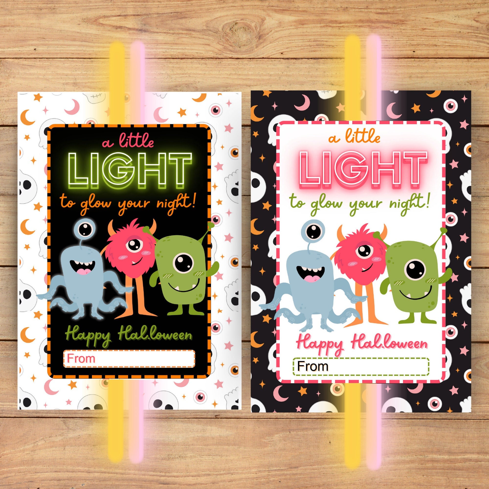 Printable A Little Light to Glow Your Night. Monster Glow Stick Cards ...