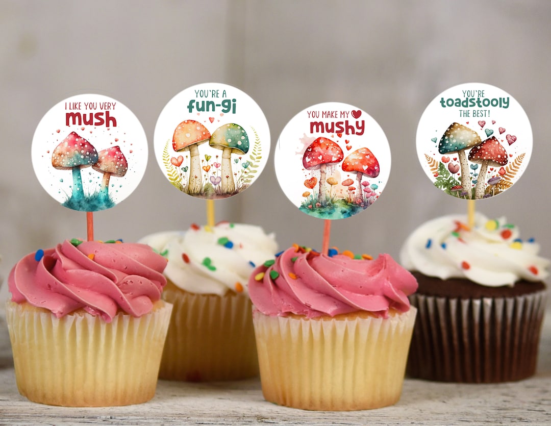 Mushroom Valentine Cupcake Toppers / Toadstool Cupcake Topper ...