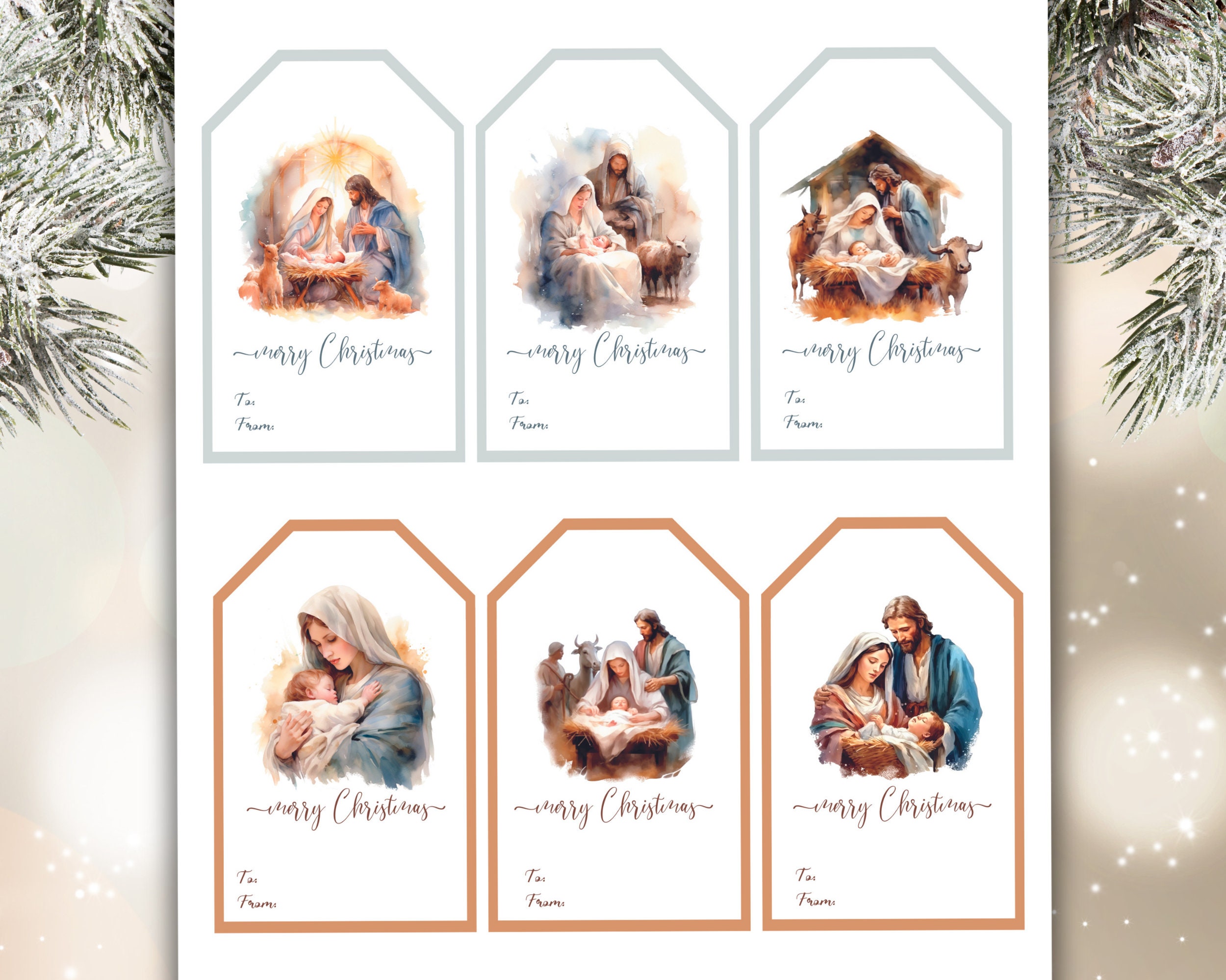 Watercolor Nativity Gift Tag, Christmas Printable Tags, Christmas Favor ...