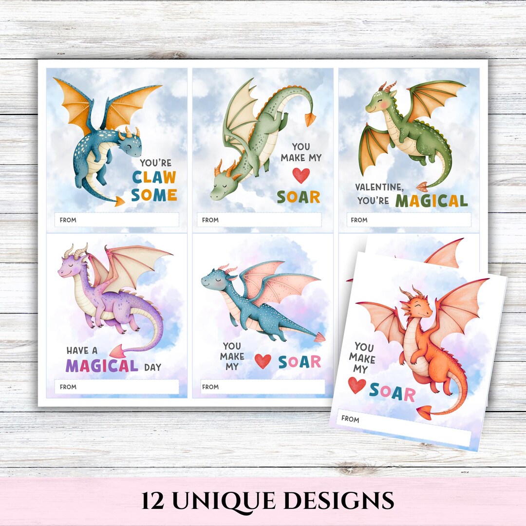 Printable Dragon Valentine's Day Cards for Kids, School Classroom ...