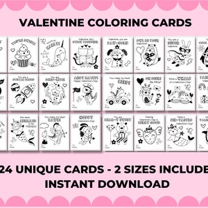 Valentine Coloring Cards, Classroom Valentine Cards, Kid Valentine Card ...