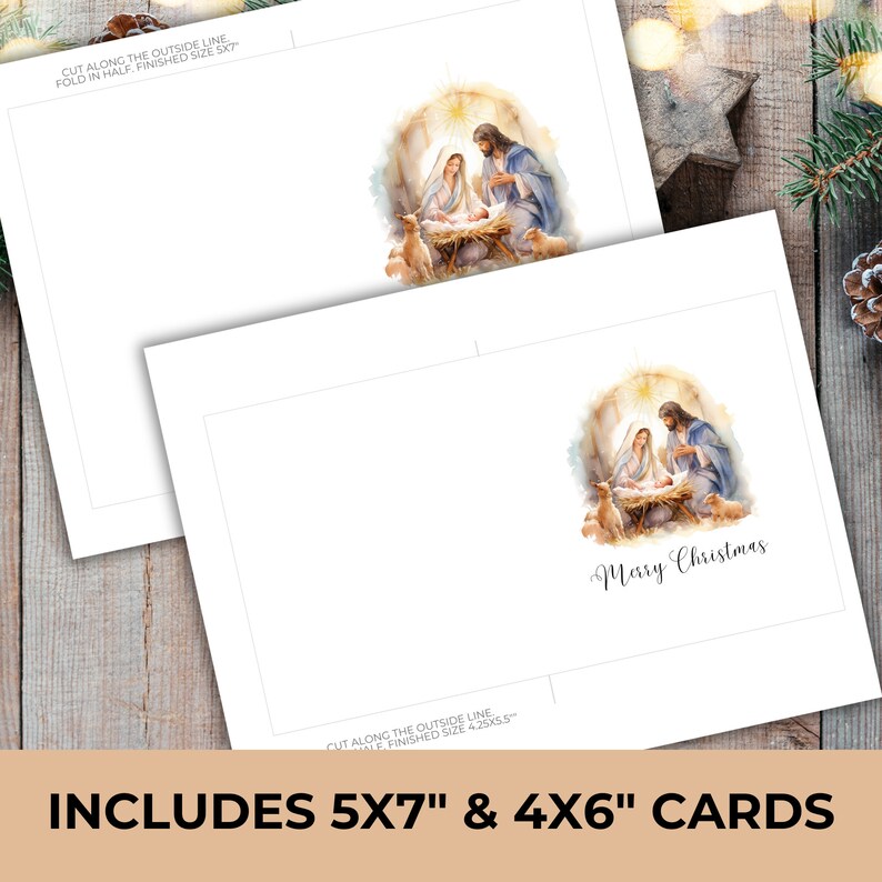 EDITABLE Watercolor Nativity Card Printable, Christmas Card Template ...