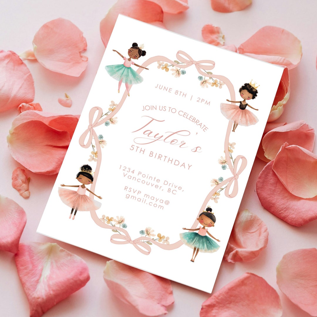 EDITABLE Black Ballerina Birthday Invitation, Modern Ballerina,ballet ...