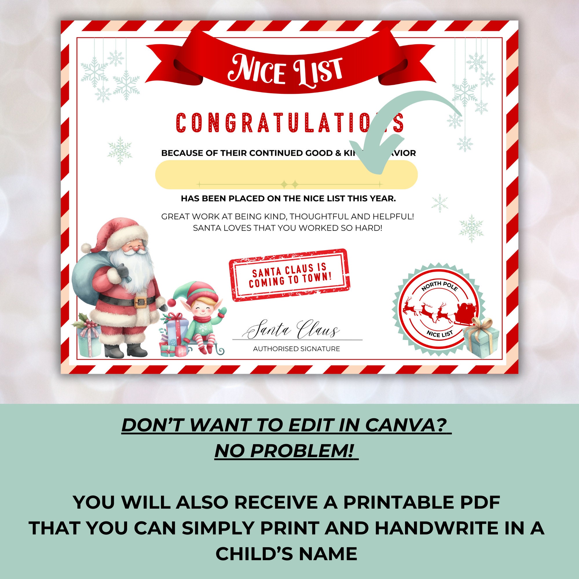 Editable Nice List Certificate Template, Christmas Nice List Letter ...