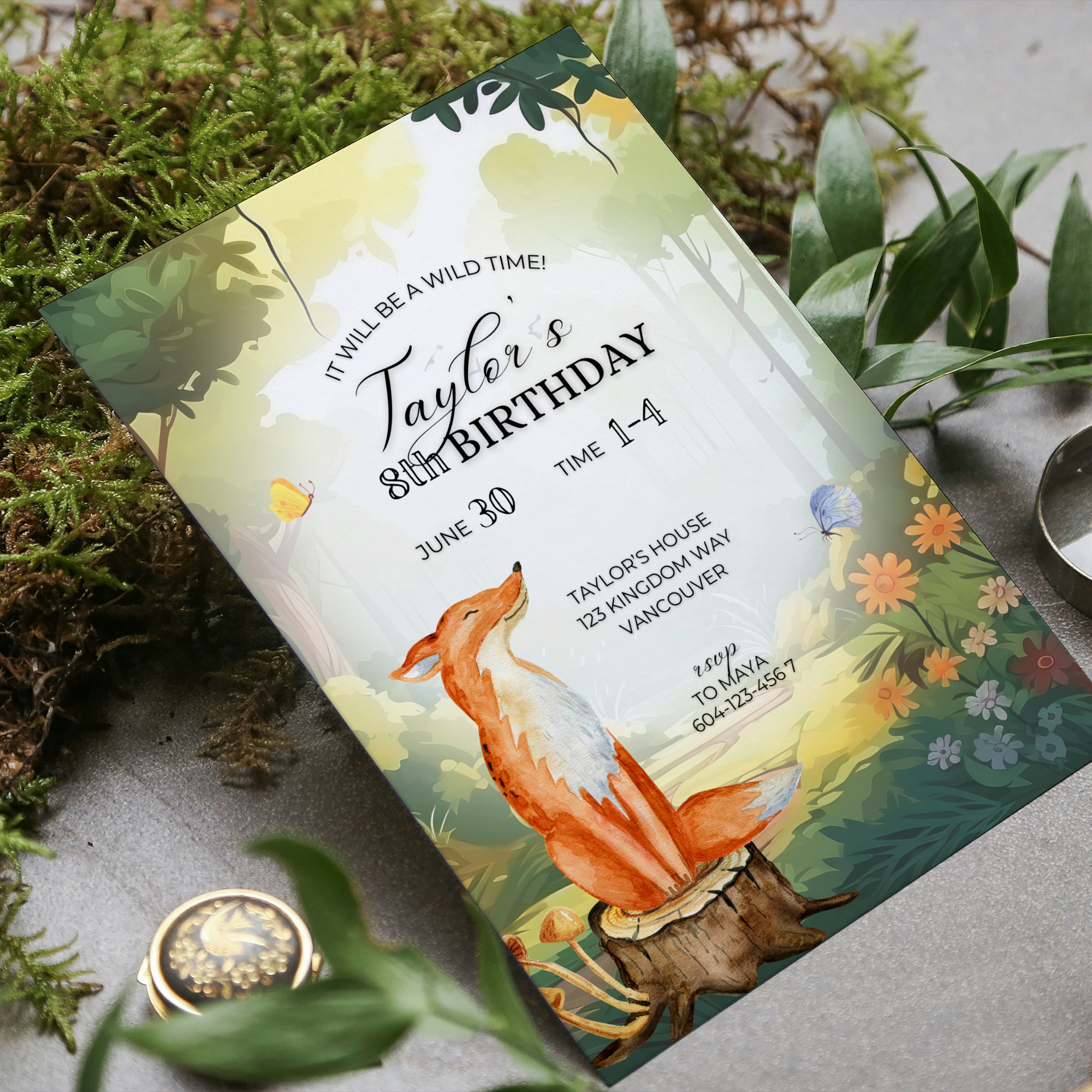 EDITABLE Happy Fox Birthday Invitation Template, Enchanted Forest ...