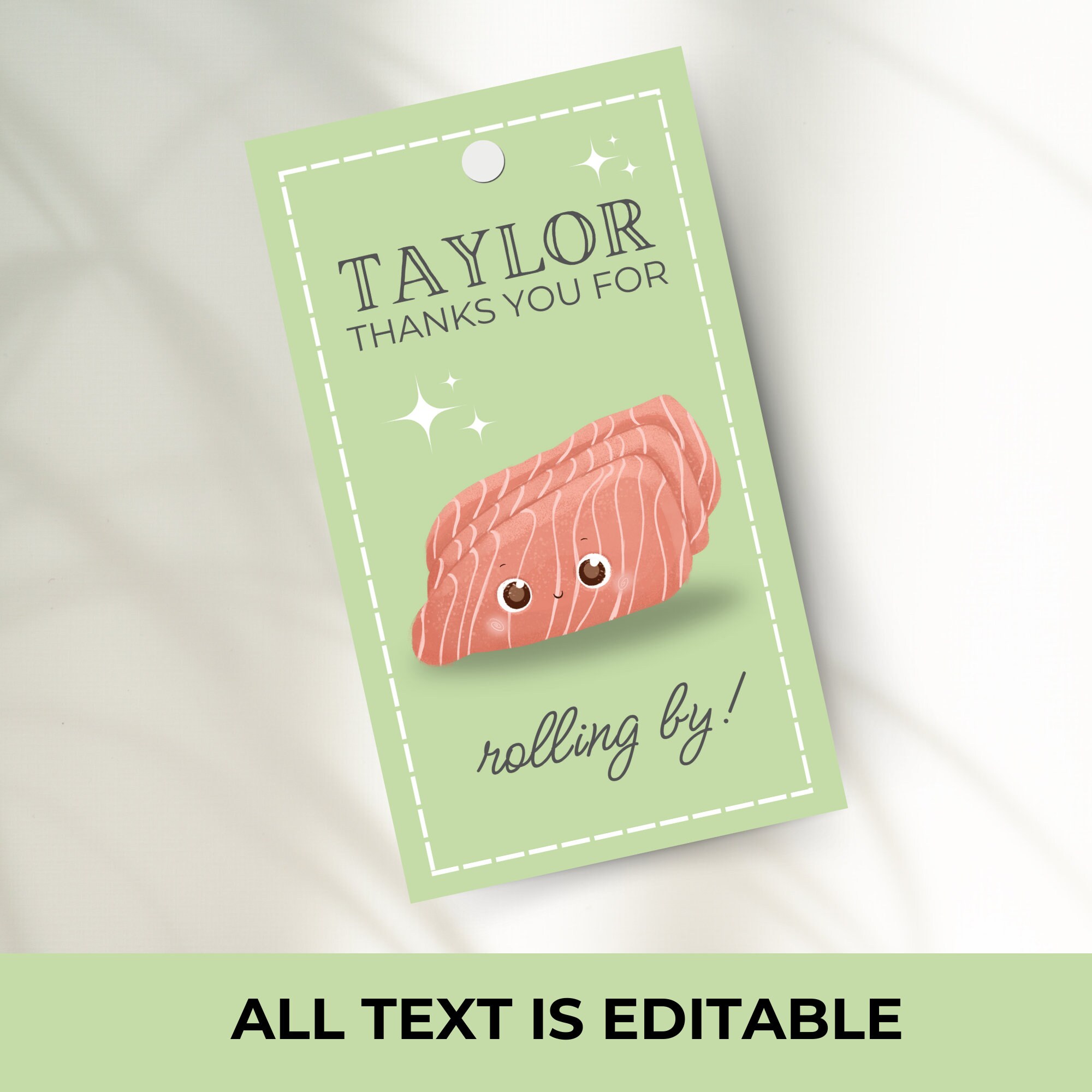 EDITABLE Sushi Thank You Tag Set, Sushi Party Favor, Wasabi, Mint ...