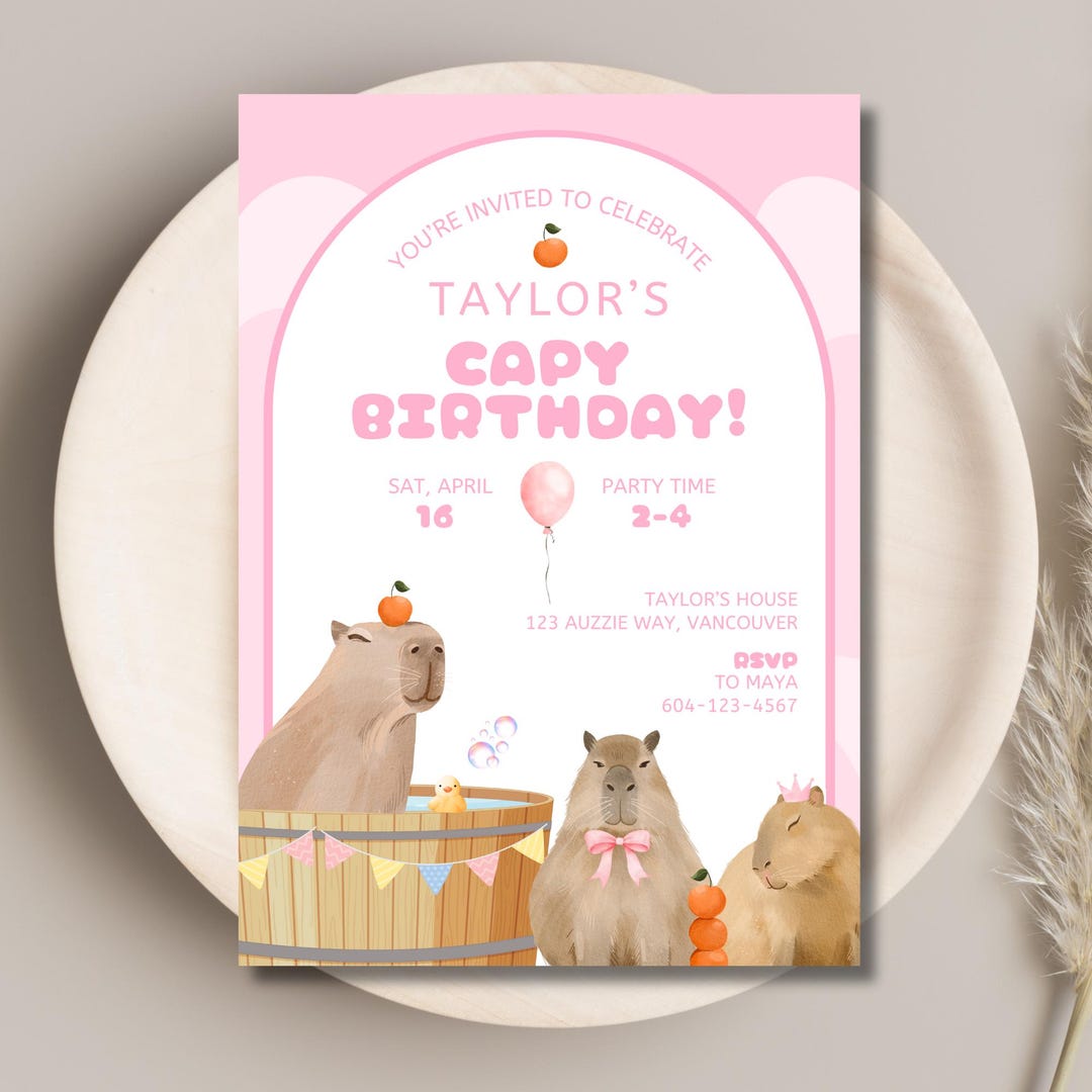EDITABLE Capybara Birthday Invitation, Capy Birthday Party, Cute ...