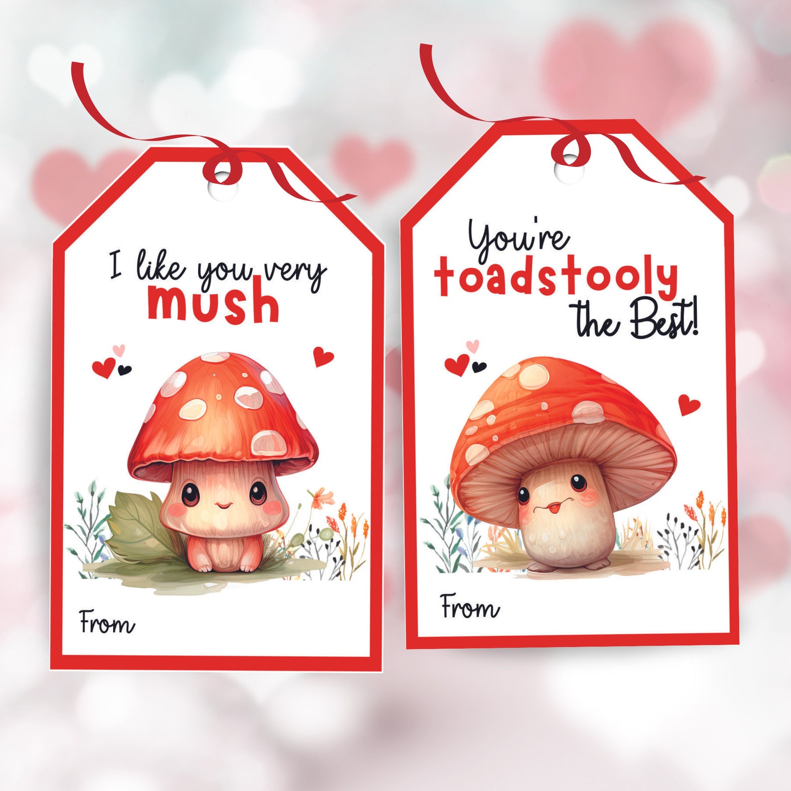 Printable Mushroom Valentine Tags, Kids Valentines, Mushroom Tags for ...