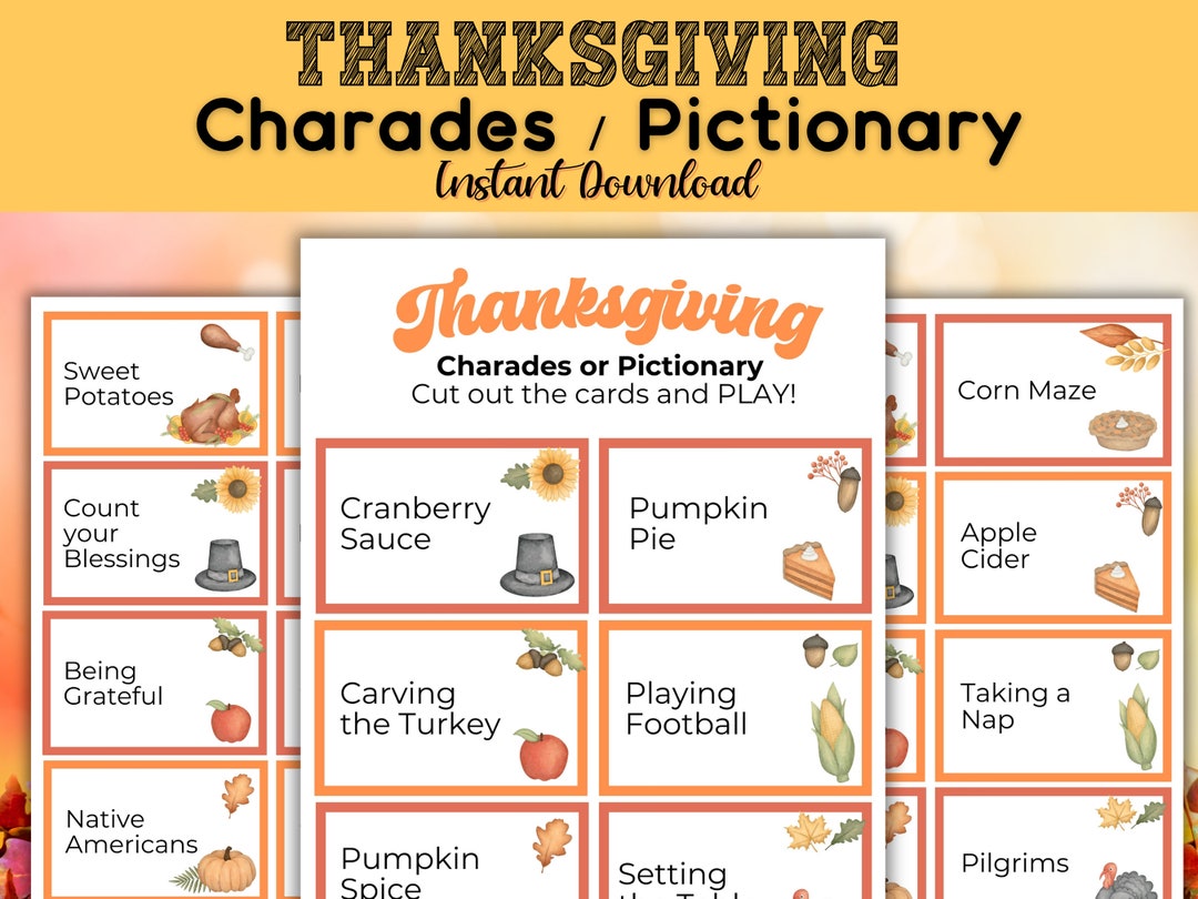 Thanksgiving Charades Pictionary, Thanksgiving Game Kids & Adults ...