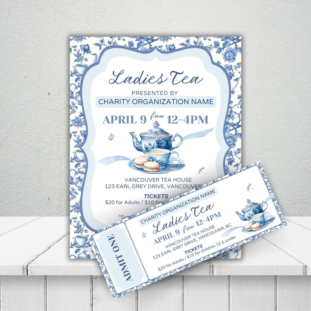 Tea Party Event Ticket, High Tea Party Template, Tea Party Sign ...