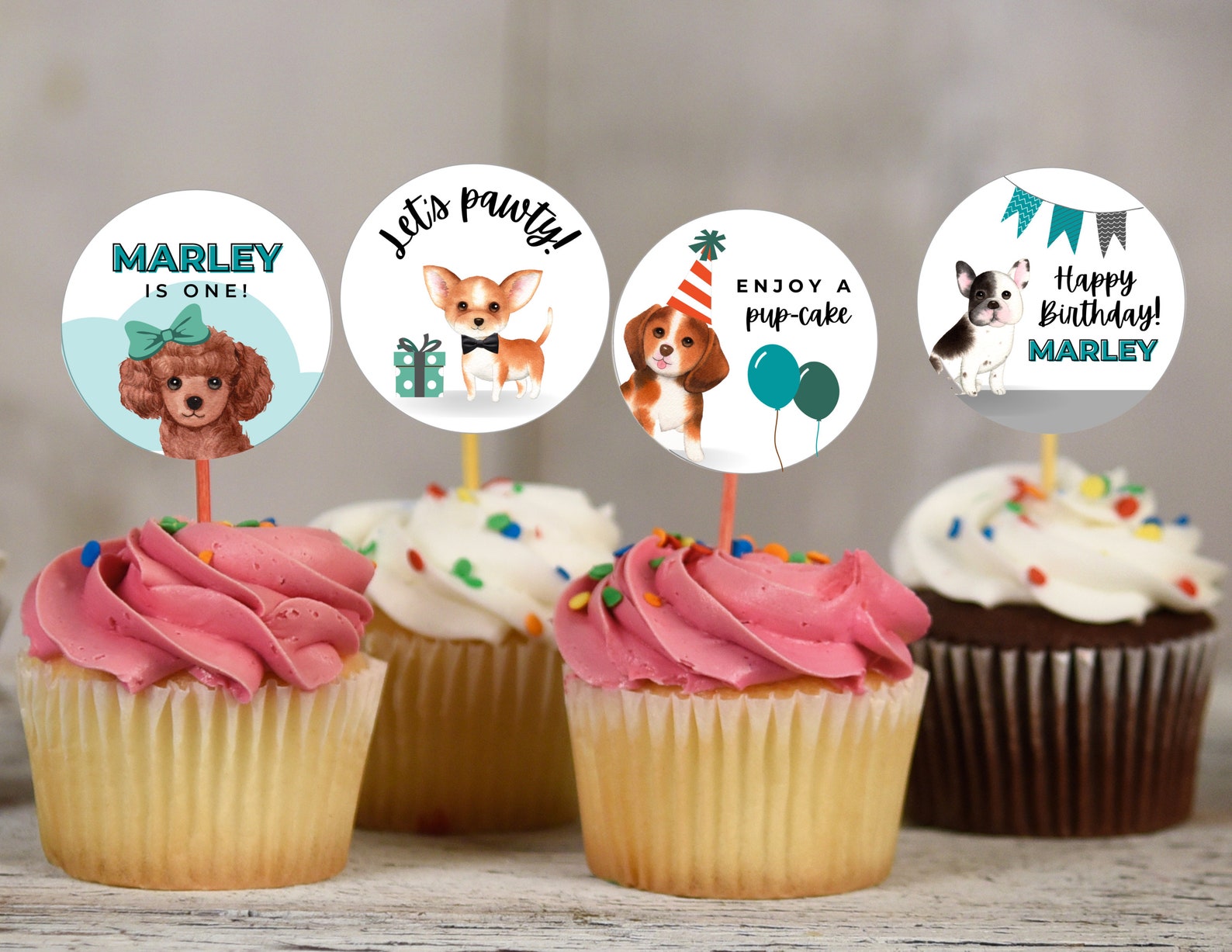 Dog Cupcake Toppers, Editable Toppers, Puppy Birthday, Dog Theme ...