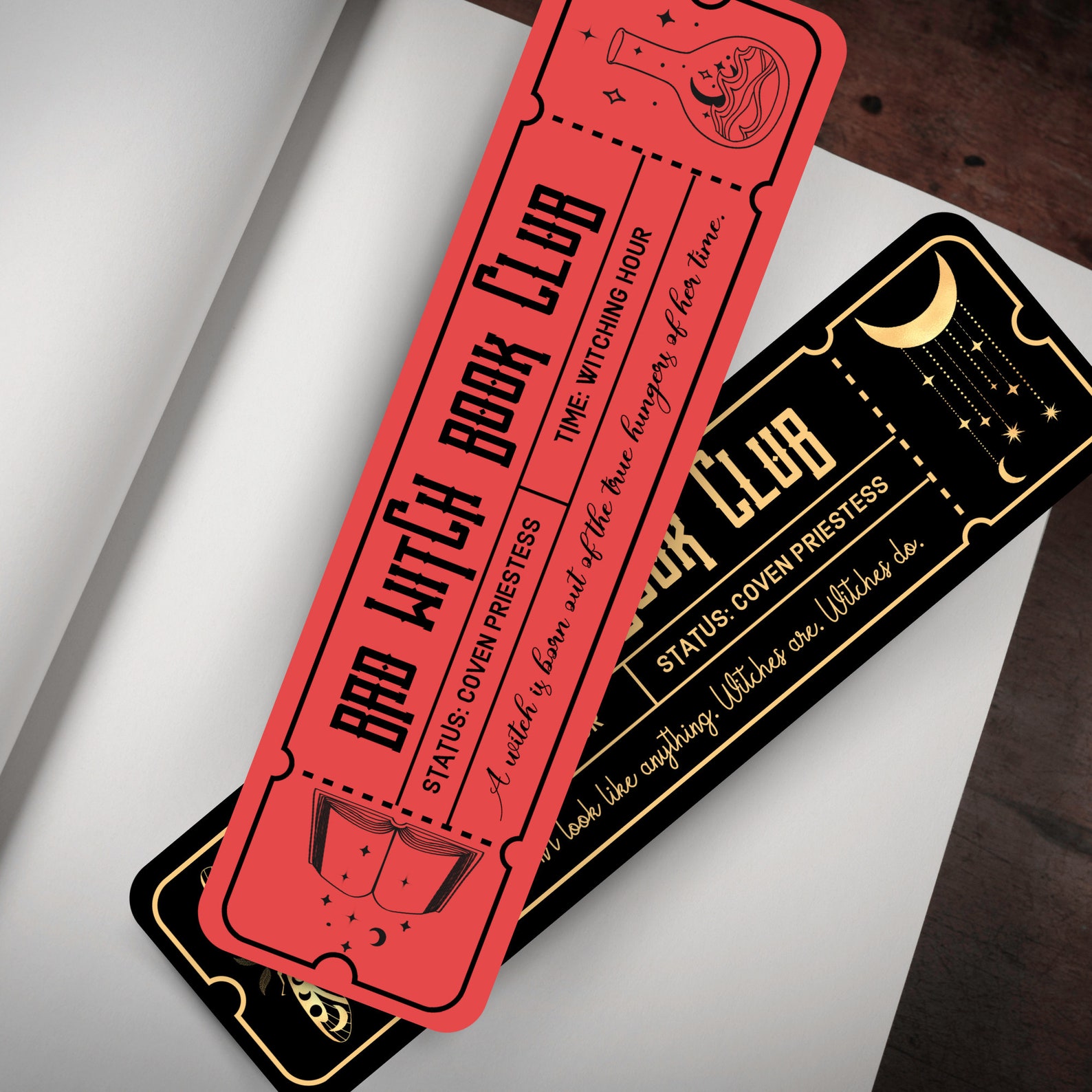 Bad Witch Book Club Bookmark, Witch Ticket Bookmarks, Witch Books ...