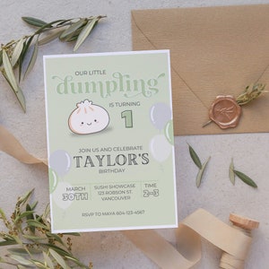 EDITABLE Cute Dumpling Birthday Invitation, First Birthday, Dumpling ...
