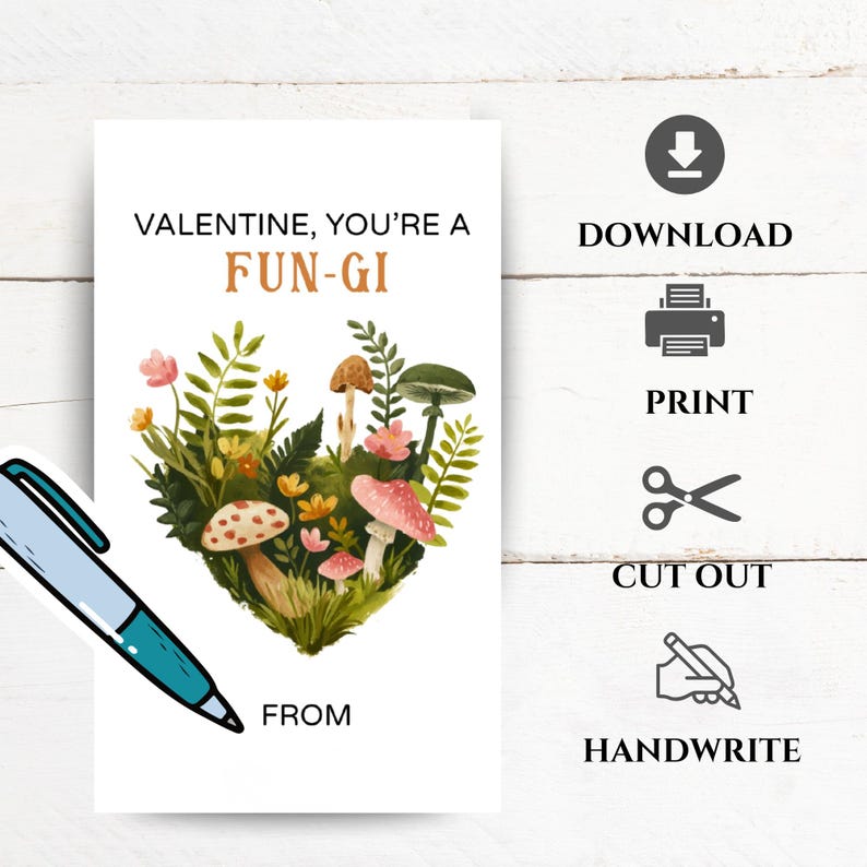 Printable Mushroom Valentine Tags, Kids Valentines, Mushroom Tags for ...