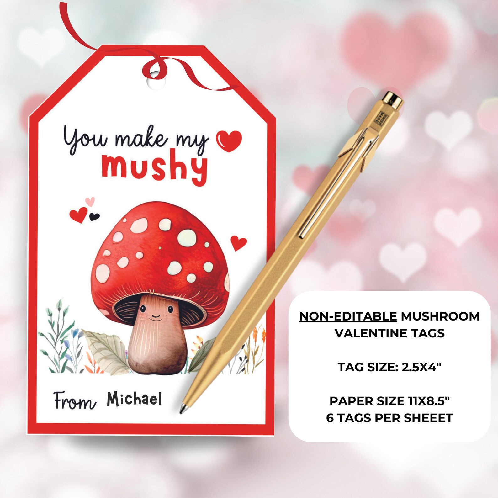 Printable Mushroom Valentine Tags, Kids Valentines, Mushroom Tags for ...
