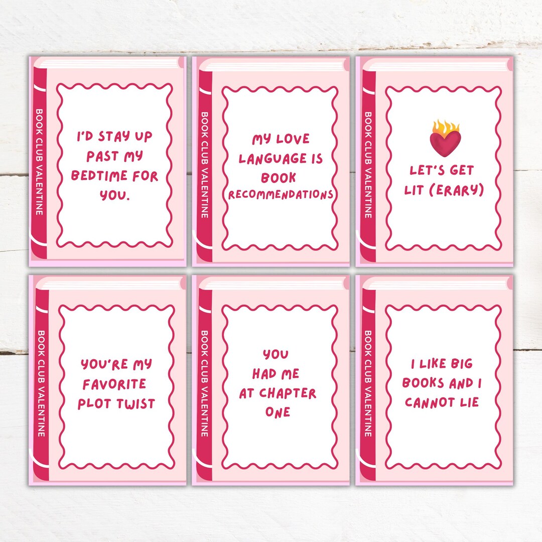 Book Valentine Printable for Adults, Book Club Gift, Bookish Valentines ...