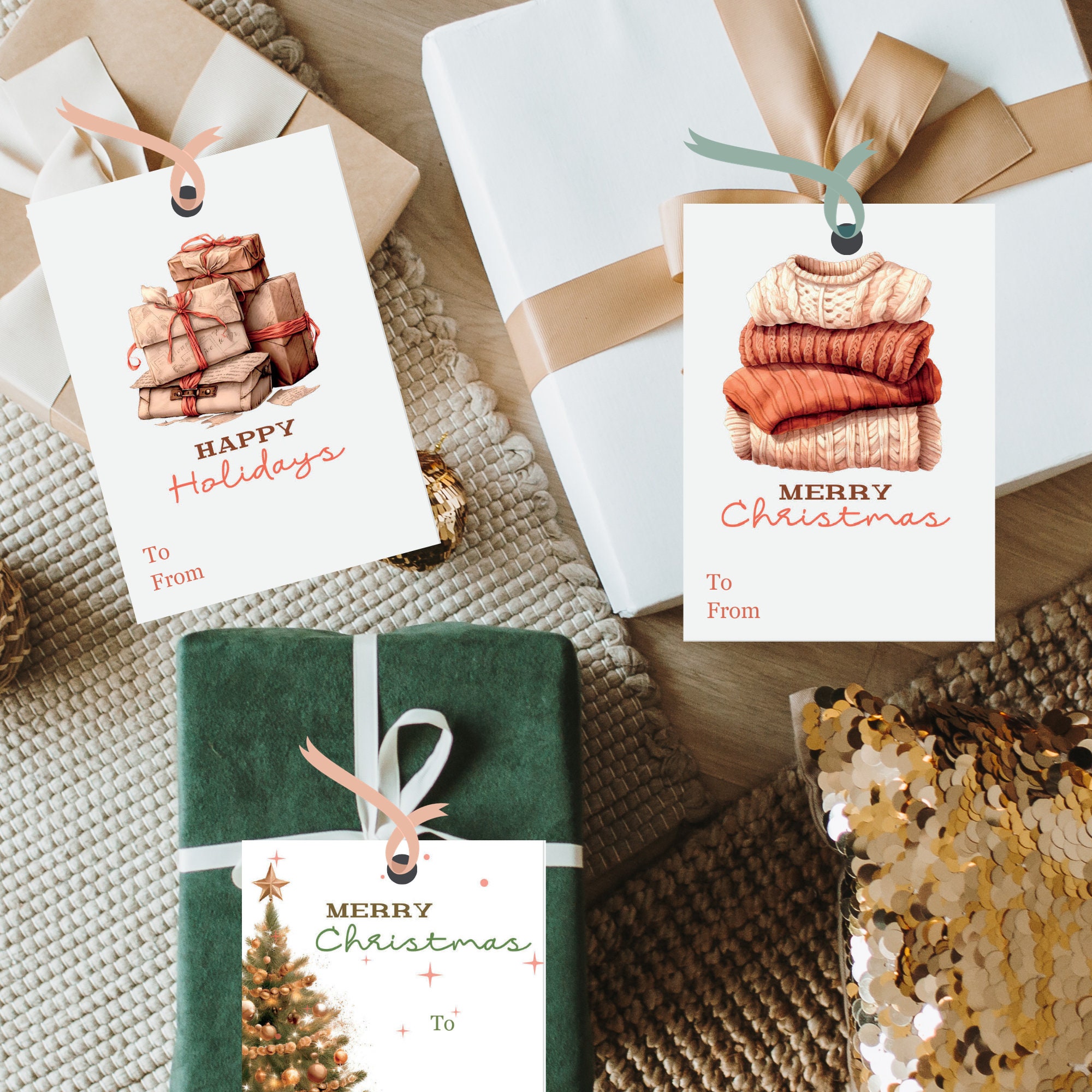 Editable Cozy Christmas Tags, Set of 8 Printable Christmas Gift Tags ...