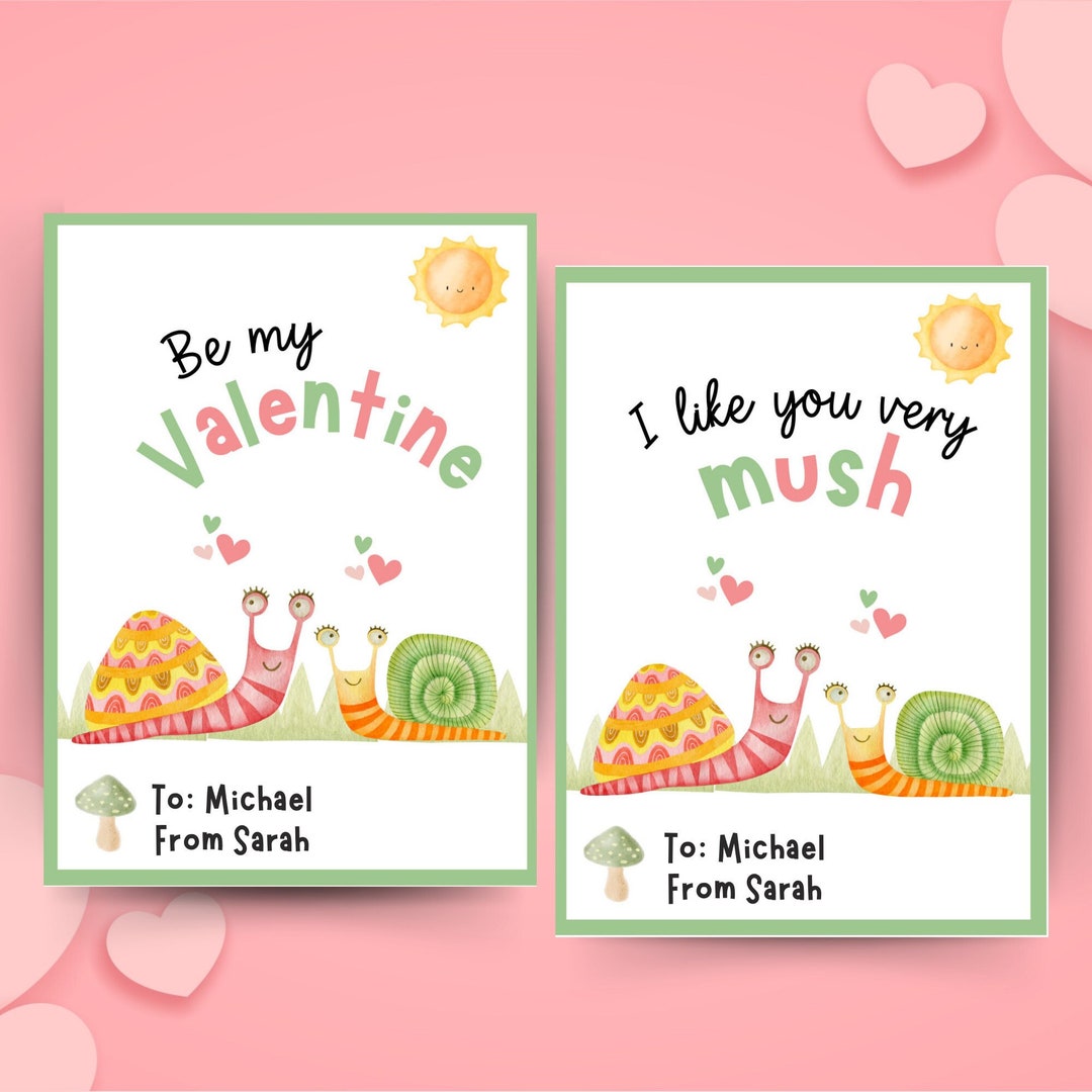 EDITABLE Snail Valentine Card, Mushroom Valentines, Printable Kids ...