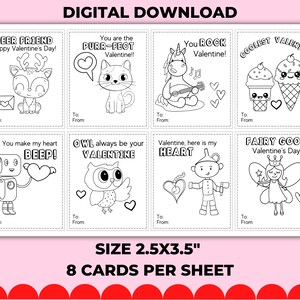 Valentine Coloring Cards / Classroom Valentine Cards / Kid Valentine ...