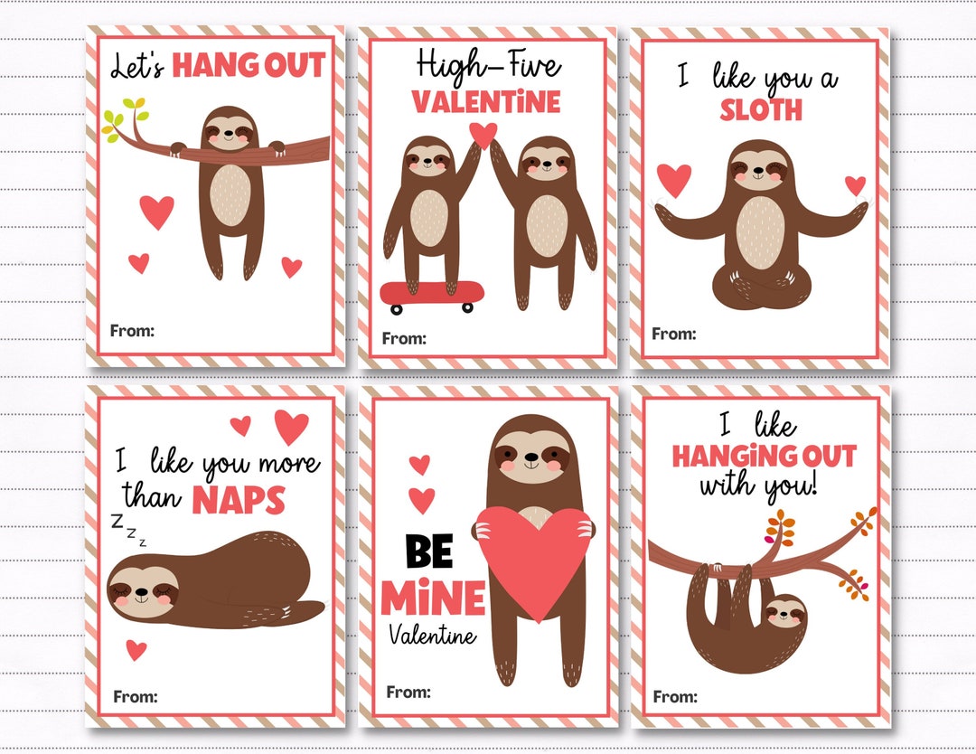Sloth Valentines / Printable Valentine / Sloth Valentine Card / Instant ...