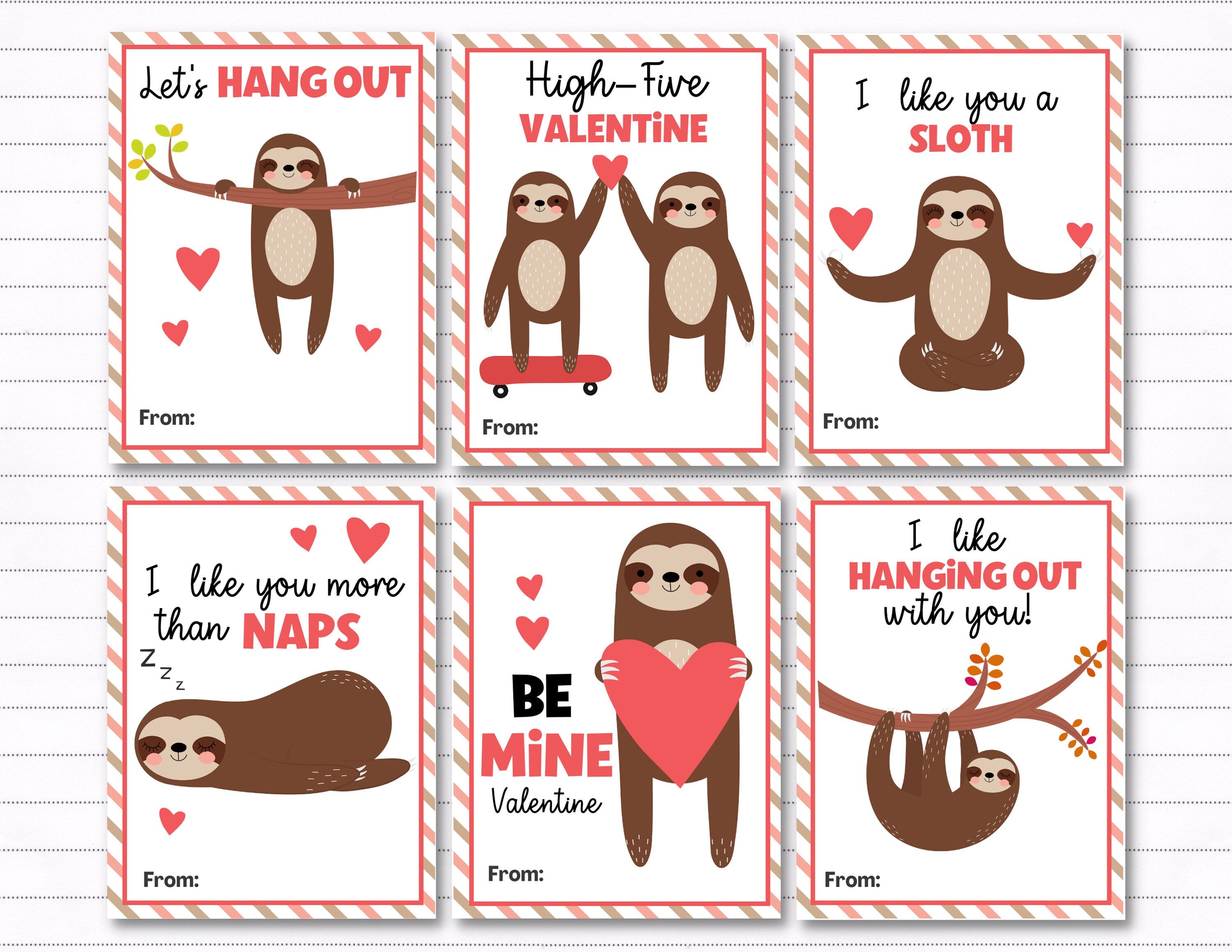 Sloth Valentines / Printable Valentine / Sloth Valentine Card / Instant ...