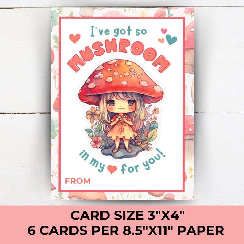 Printable Mushroom Valentine Cards, Kids Valentines, Mushroom Cards for ...