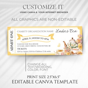 EDITABLE Tea Party Event Ticket, High Tea Party Template, Tea Party ...