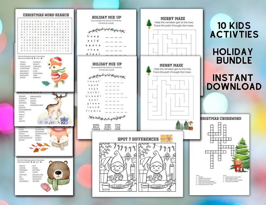 BUNDLE 10 Printable Games for Kids / Winter Word Search / Christmas ...