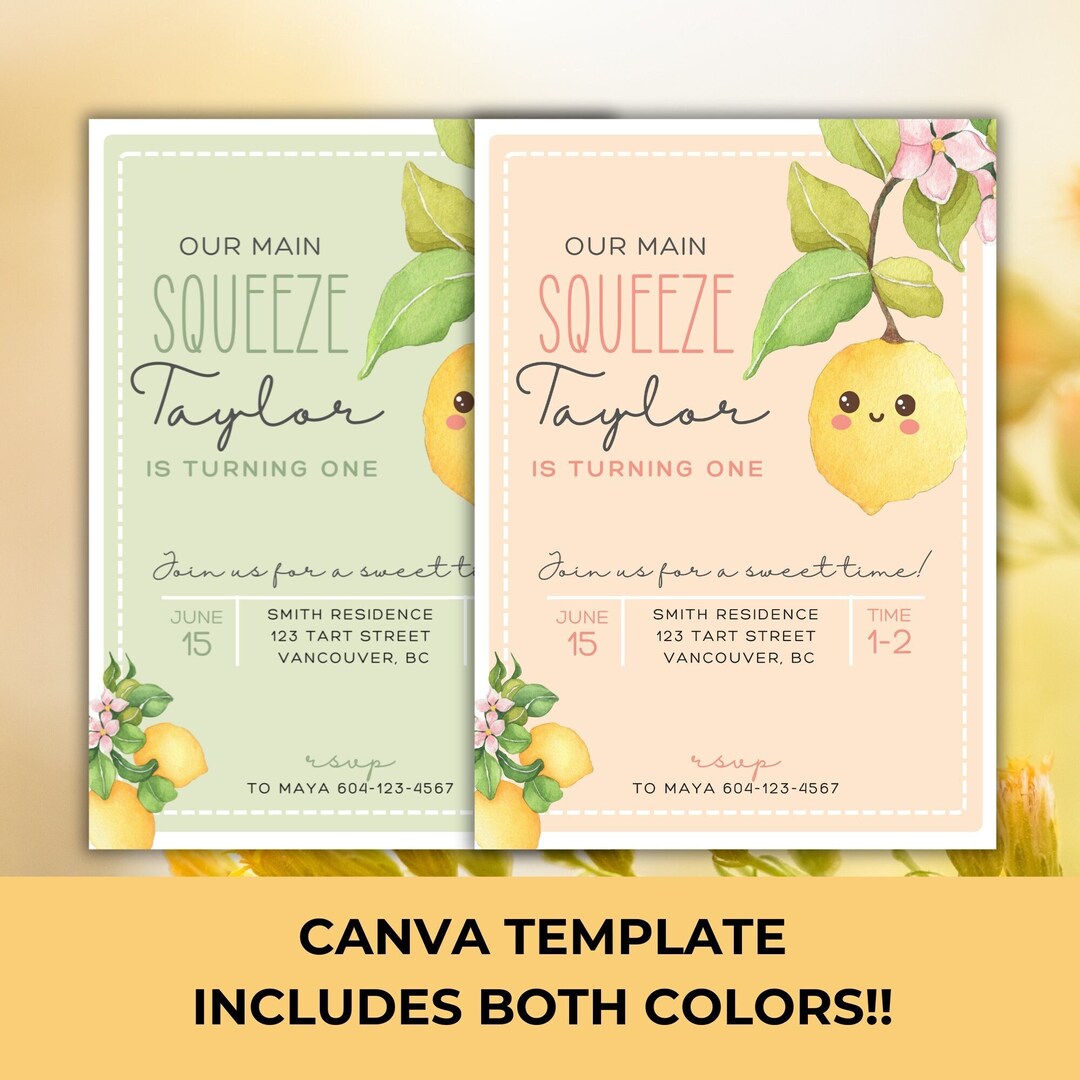 EDITABLE Lemon Birthday Invitation, Our Main Squeeze 1st Birthday ...