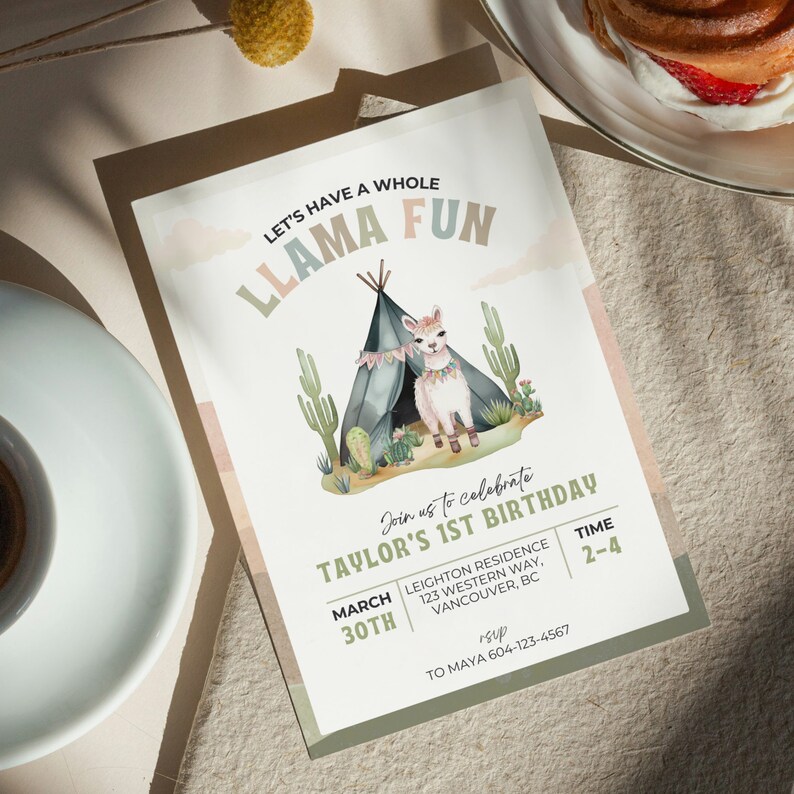 EDITABLE Llama Birthday Invitation, A Whole Llama Fun, Llama Invitation ...