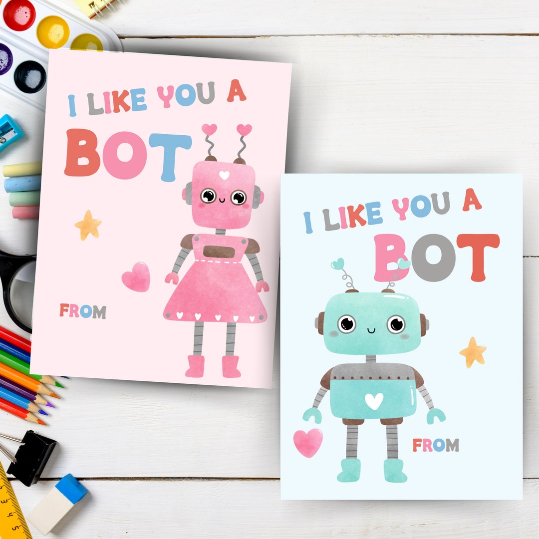 EDITABLE Robot Valentine Card, Instant Download Printable Valentine ...