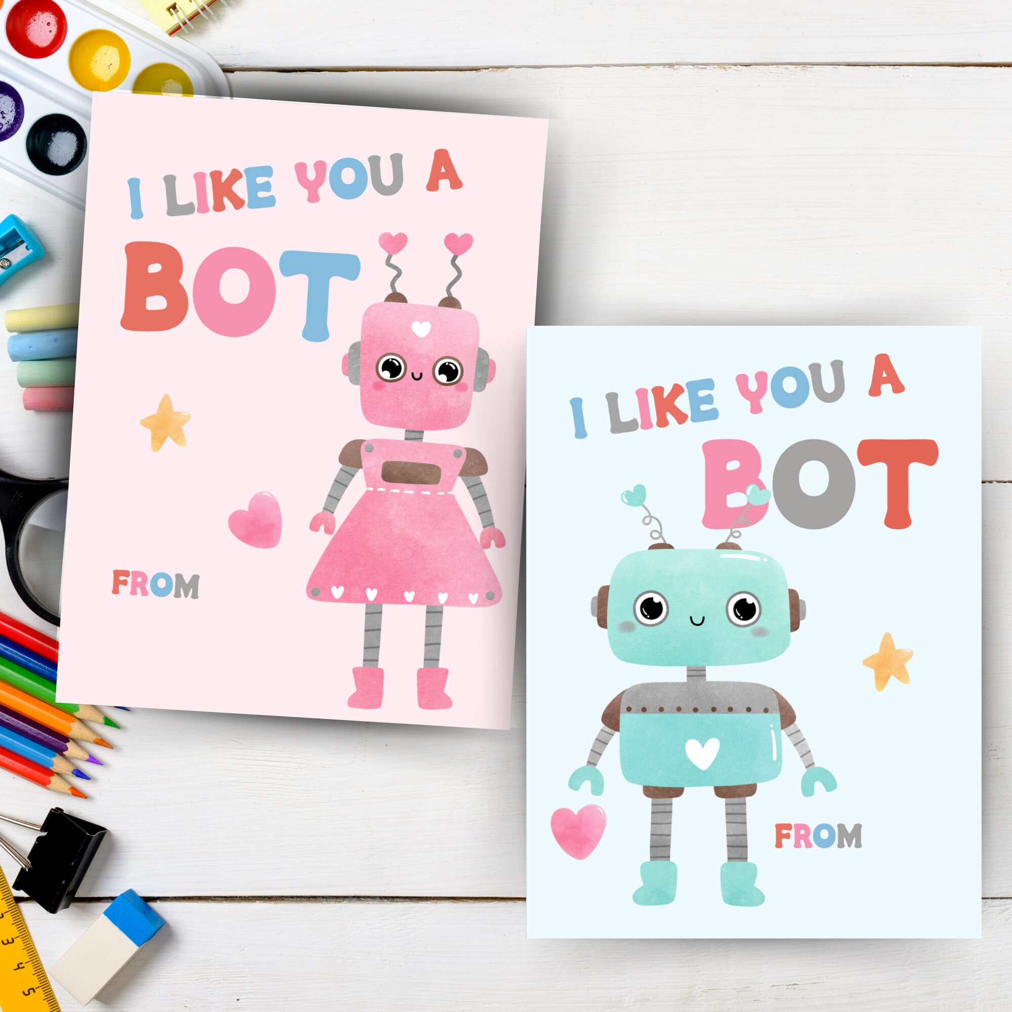 EDITABLE Robot Valentine Card, Instant Download Printable Valentine ...