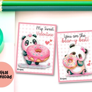 Panda Valentine Printable / Panda Valentine Cards / Donut Valentines ...