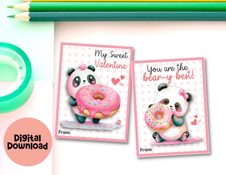 Panda Valentine Printable / Panda Valentine Cards / Donut Valentines ...
