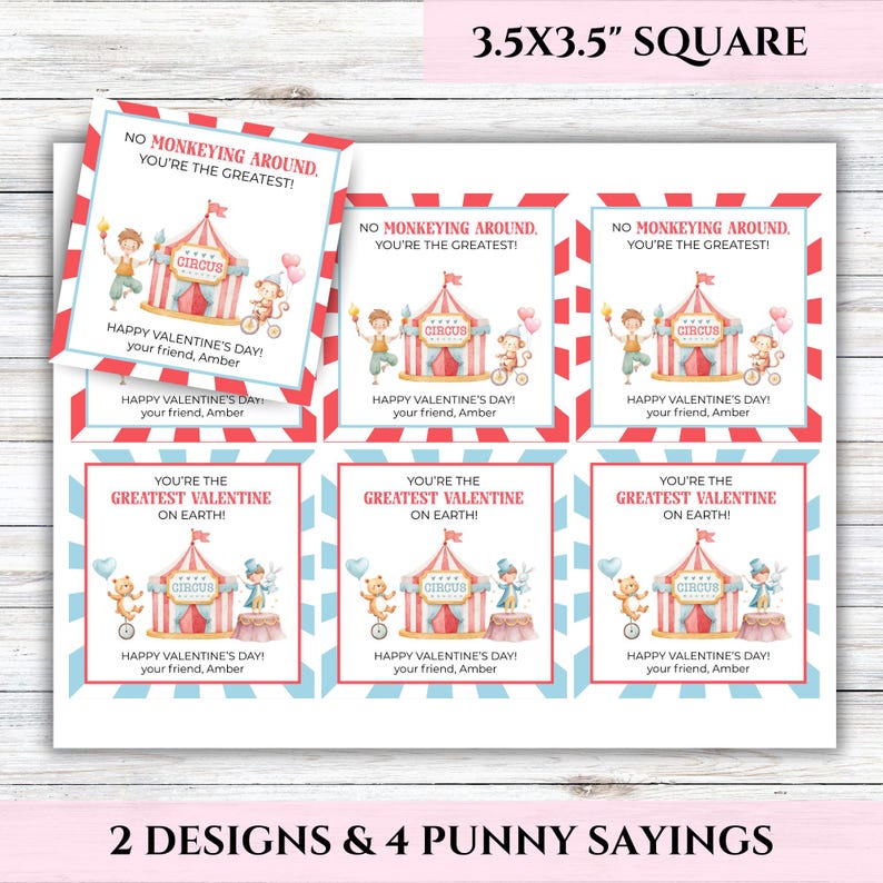 PRINTABLE Circus Valentine Cards, Editable Circus Valentine Card ...