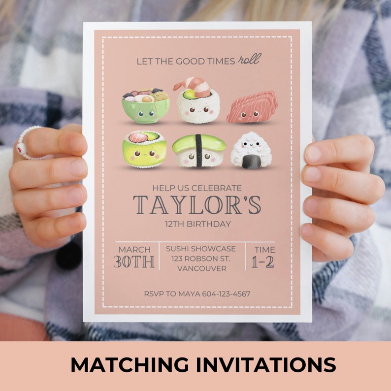 EDITABLE Sushi Thank You Tag Set, Sushi Party Favor, Wasabi, Pink ...