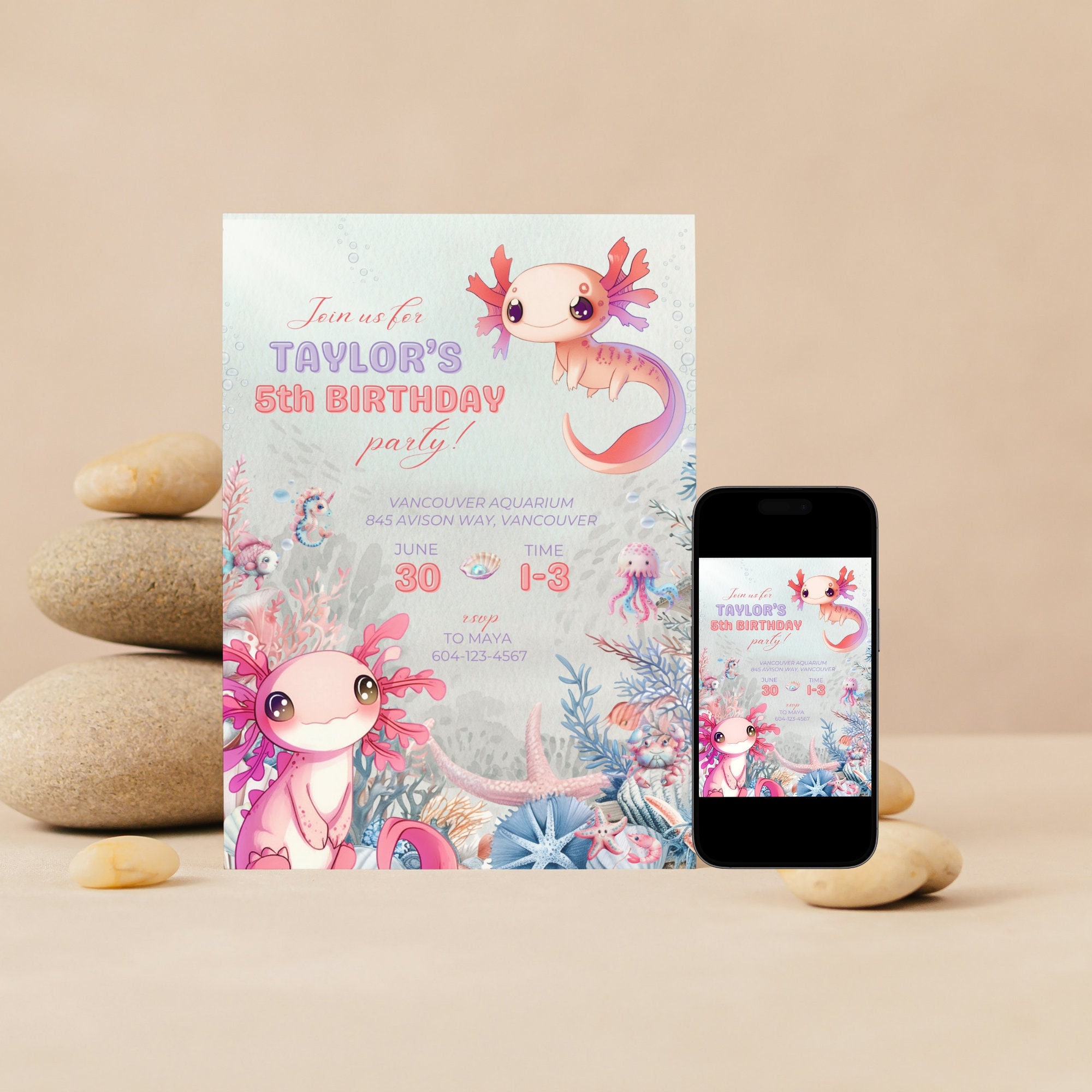 EDITABLE Axolotl Birthday Invitation, Axolotl Invitation, Axolotl ...