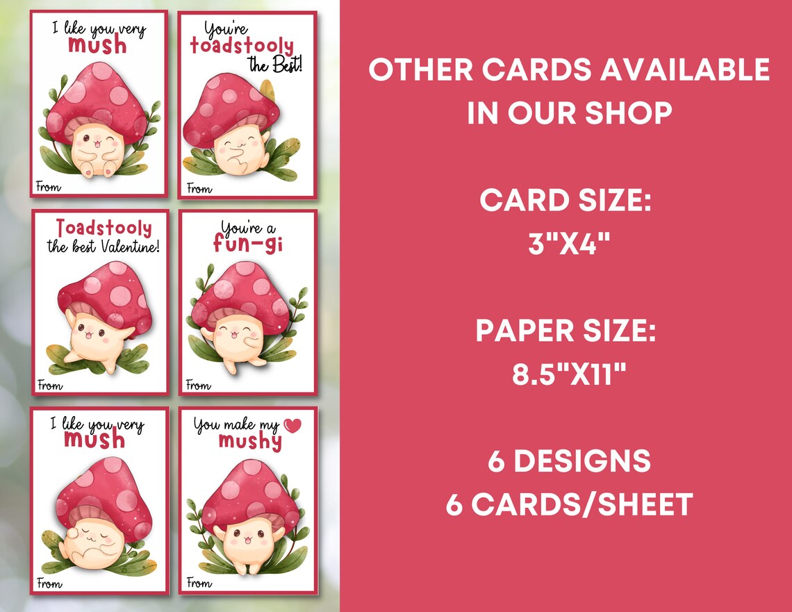 Mushroom Valentine / Printable PDF / Valentines Day Cards / Mushroom ...